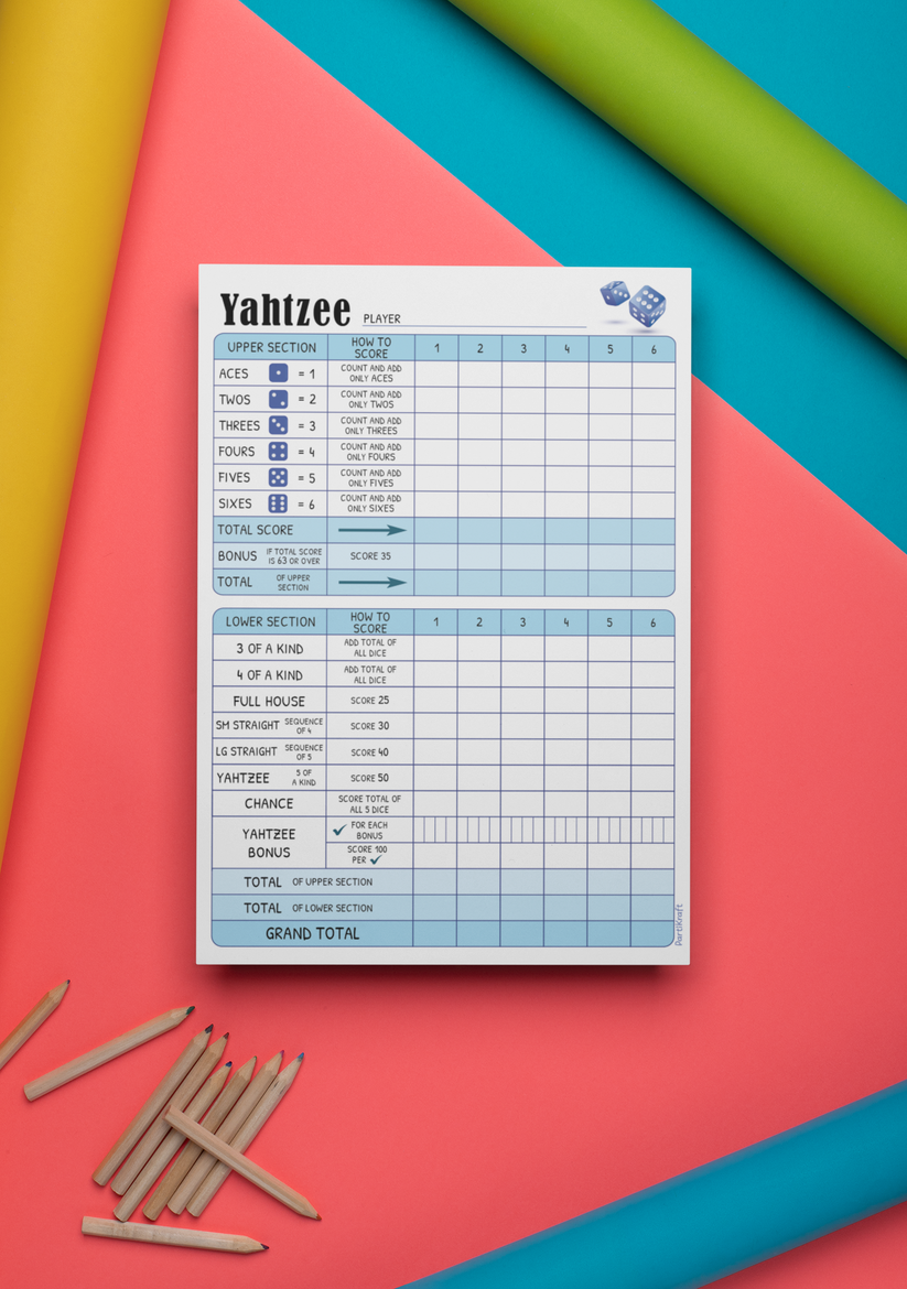 A5 Yahtzee Score Pads - 50 Tear Off Game Sheets per Pad - PartiKraft
