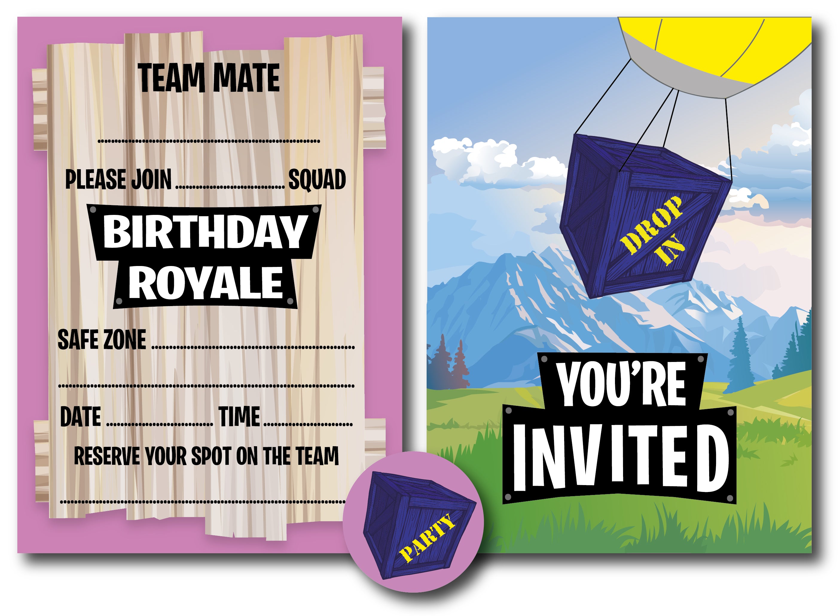 Fort Building Battle Birthday Royale Party Invitations - PartiKraft